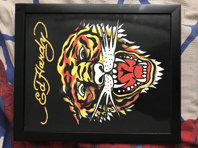 Slika uramljena ED Hardy tigar kao nova