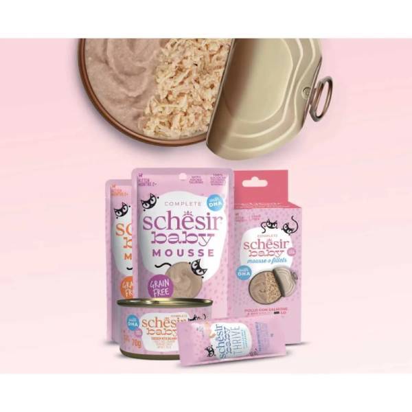Schesir Baby Can-Mousse-Shreds-Multipack/ Piletina&Losos - 12 x 55 g
