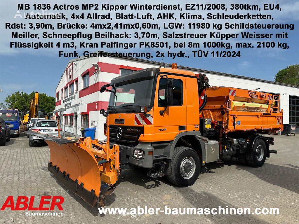 Mercedes-Benz 1836 Actros MP2 Winterdienst Kipper + Kran Palfinger Klima 4x4 rasipač peska