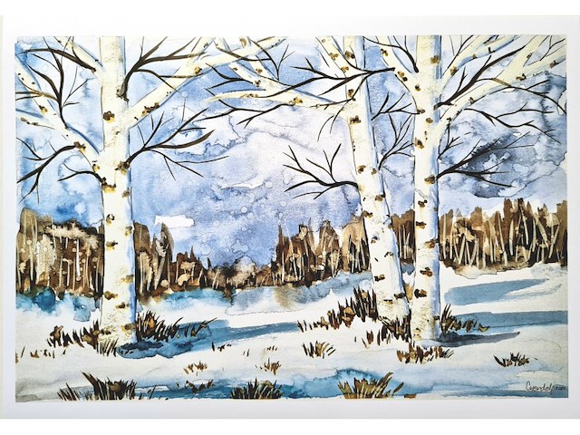 Breze na snegu 1 - akvarel