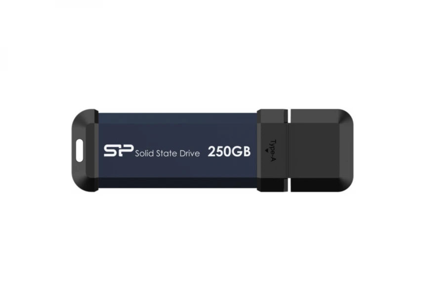 Silicon Power Portable Stick-Type SSD 250GB, MS60, USB 3.2 Gen 2 Type-A, Read up to 600MB/s, Write up to 500MB/s, Blue
