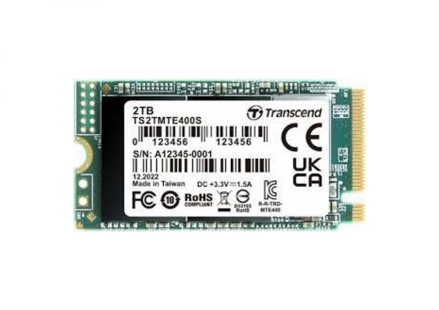 Transcend 2TB, M.2 2242, PCIe Gen3x4, NVMe, SATA3 M Key, 3D NAND, DRAM-less, Read up to 2000 MB/s, Write up to 1700 MB/s, Single-sided