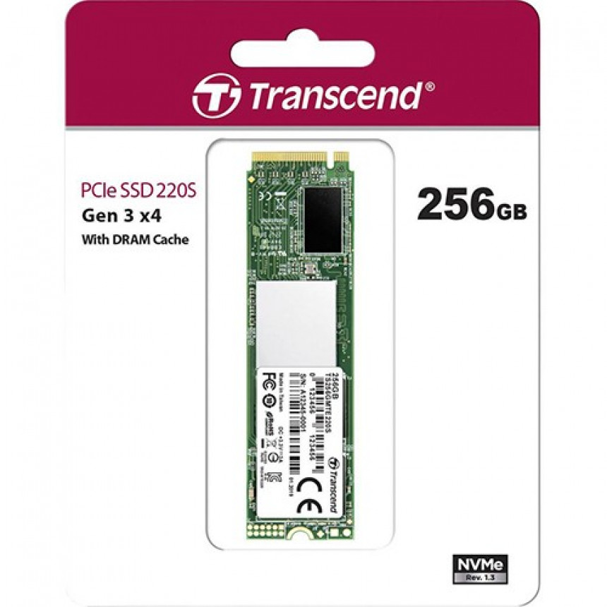 Transcend M.2 NVMe 256GB SSD, Read up to 3300 MB/s, Write up to 1100 MB/s, 2280