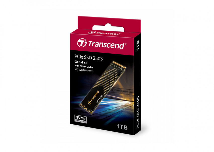 Transcend 1TB, M.2 2280, PCIe Gen4x4, NVMe, 3D TLC, with Dram, Read/Write up to 7,200/6,200 MB/s, Graphene Heatsink