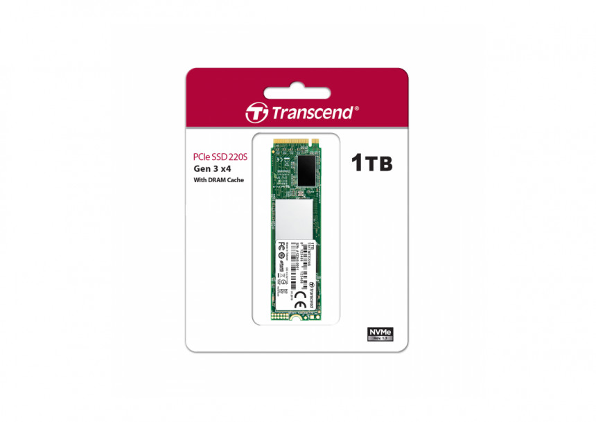 Transcend M.2 NVMe 1TB, PCIe Gen3x4, M-Key, 3D TLC, with Dram, Read 3,500 MB/s, Write 2,800 MB/s, 3.58mm double-sided, 2280