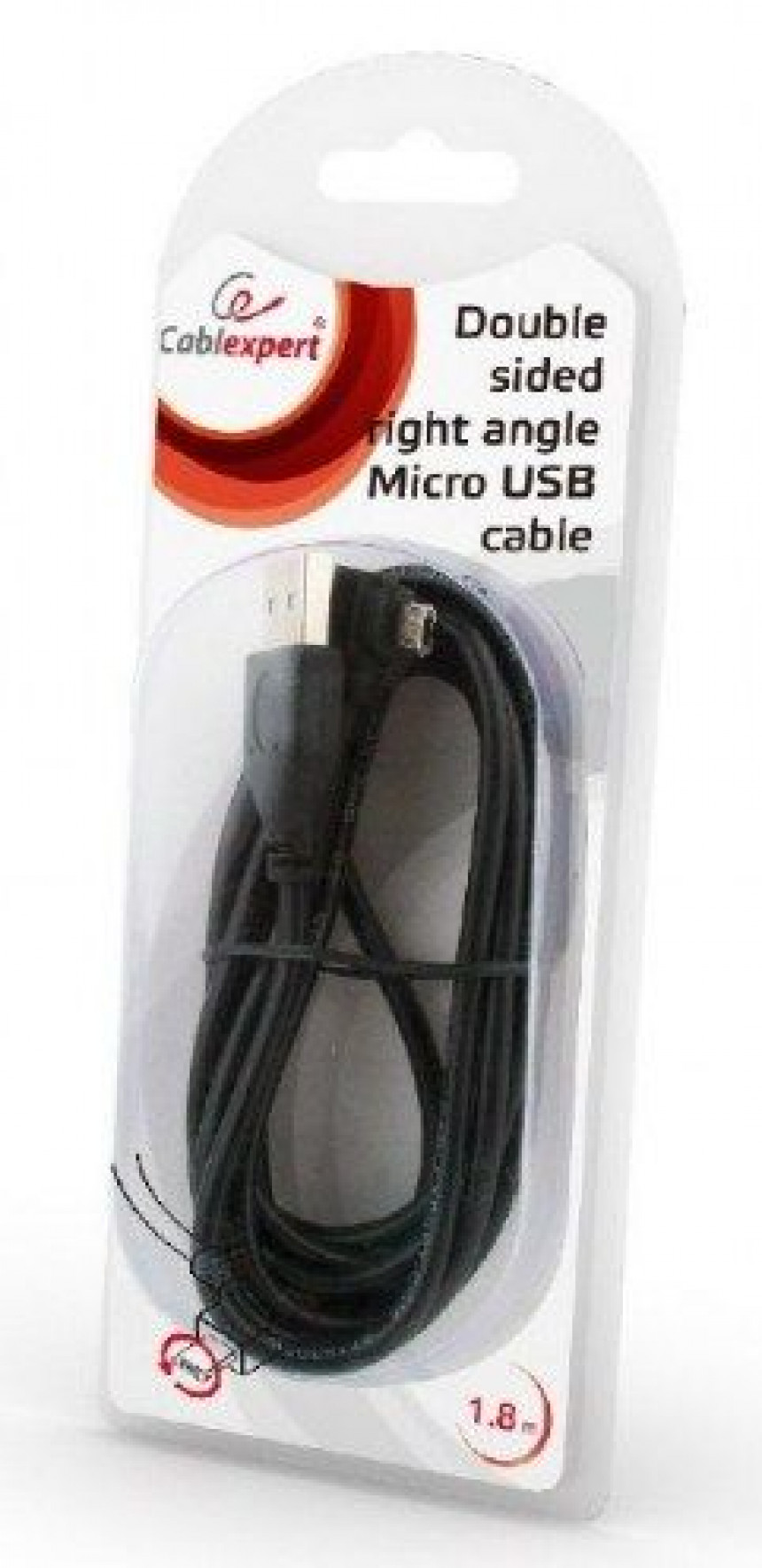 CCB-USB2-AMmDM90-6 Gembird USB 2.0 AM to Double-sided right angle Micro-USB cable, 1.8M 19026