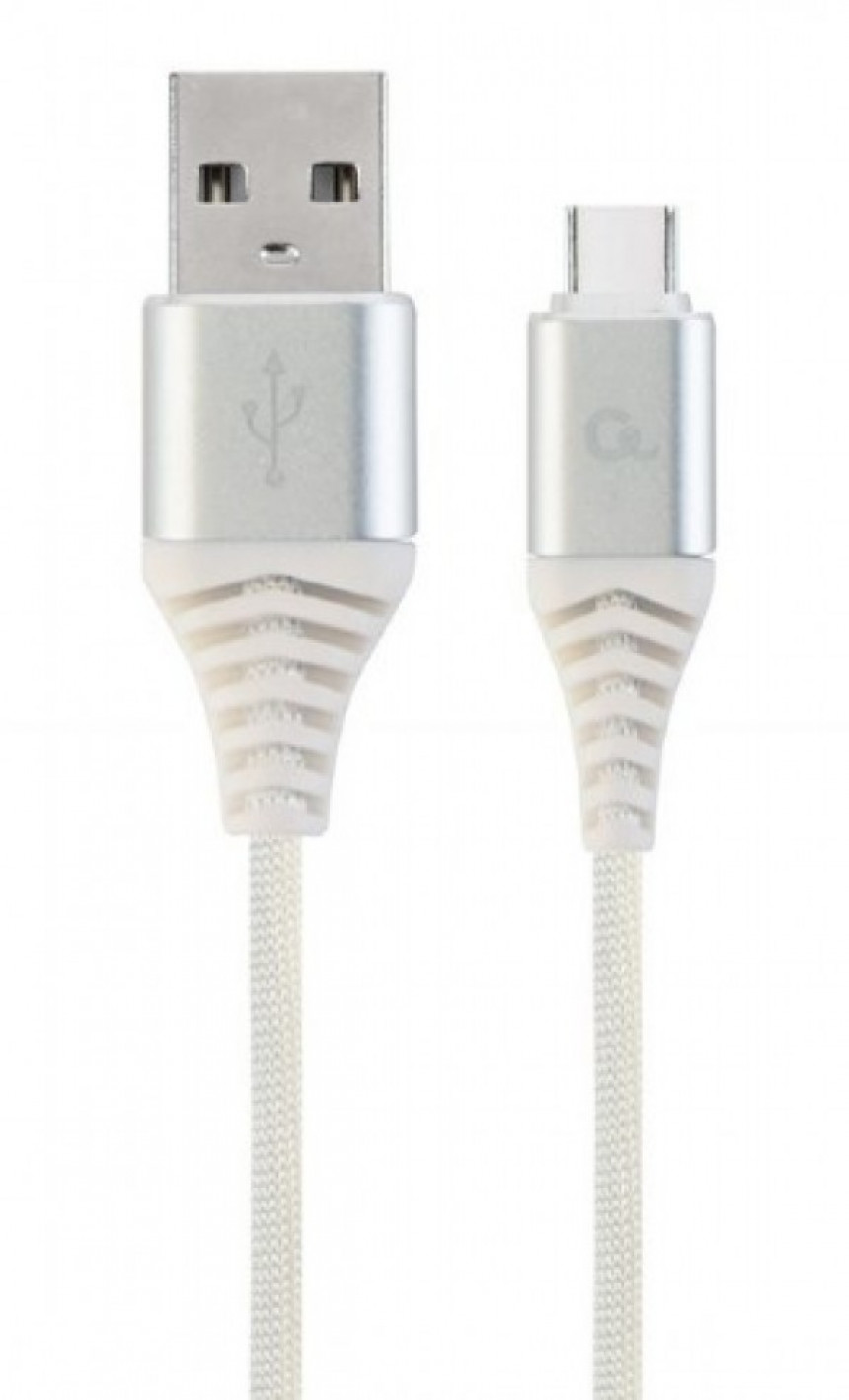 CC-USB2B-AMCM-1M-BW2 Gembird Premium cotton braided Type-C USB charging -data cable,1m, silver/white 38332