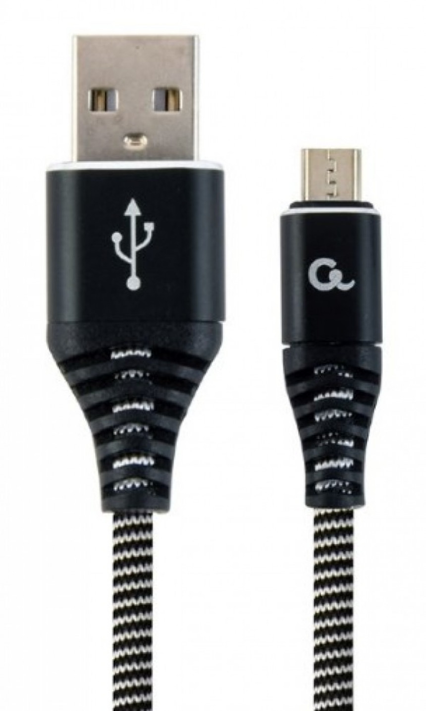CC-USB2B-AMmBM-1M-BW Gembird Premium cotton braided Micro-USB charging - data cable,1m, black/white 38337