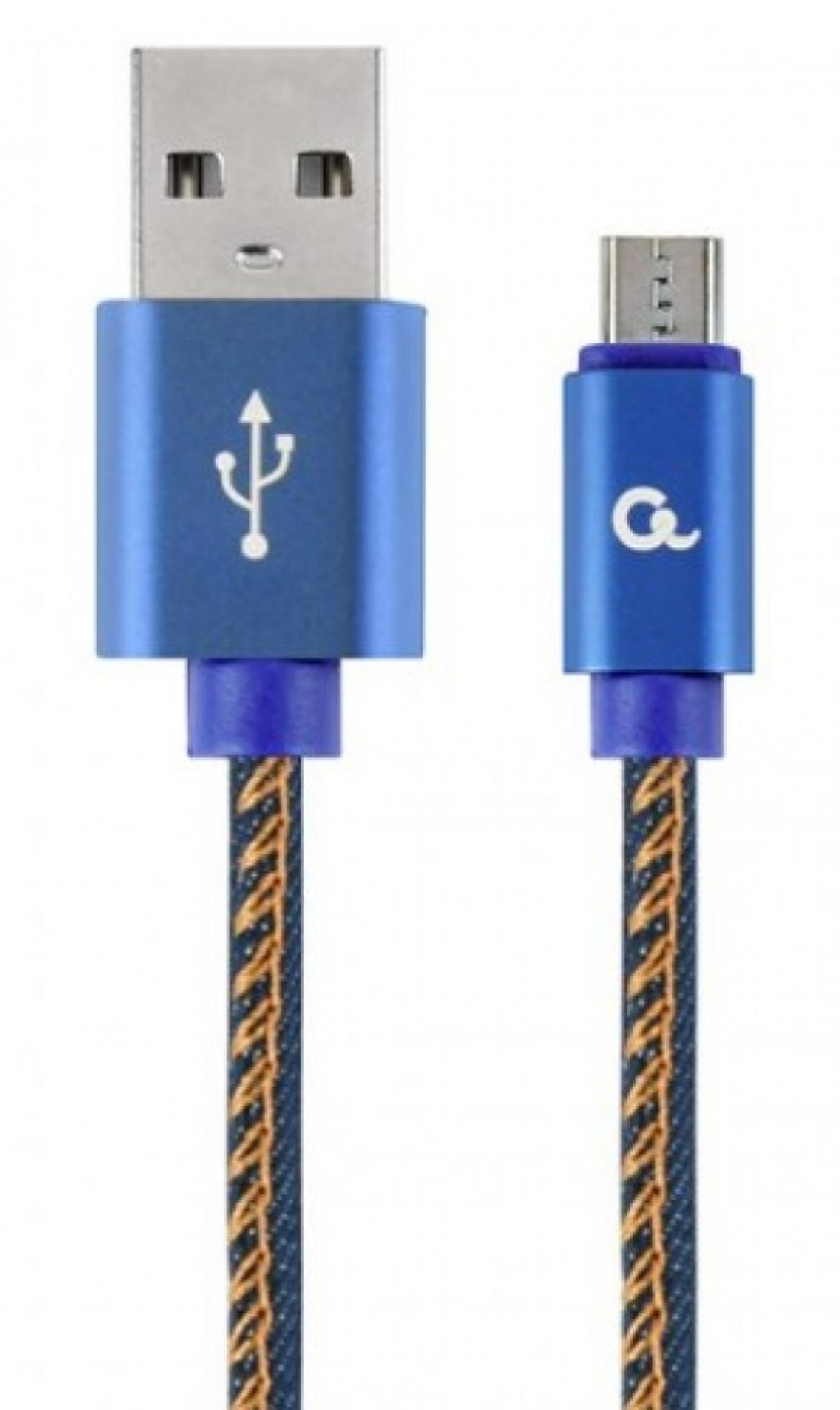 CC-USB2J-AMmBM-2M-BL Gembird Premium jeans (denim) Micro-USB cable with metal connectors, 2 m, blue 38342