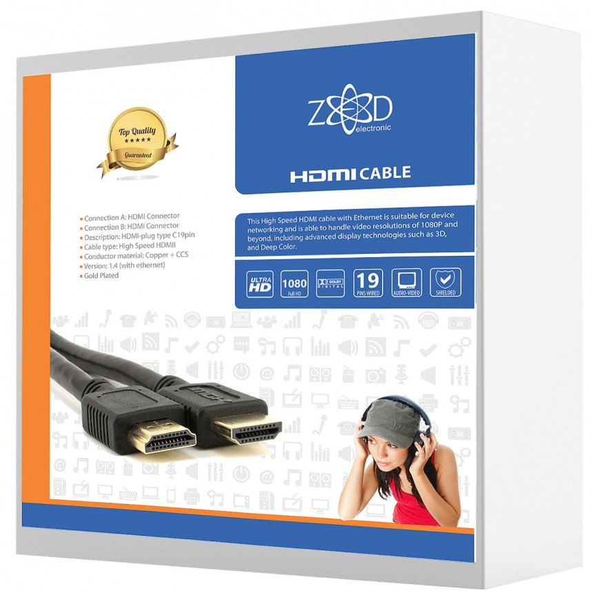 ZED electronic HDMI kabl, 10 met, ver. 1.4 - HDMI/10
