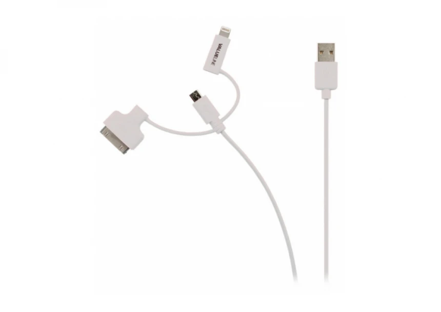 VLMP39410W1.00 Nedis 3 u 1 Sync and Charge Cable USB-A Male - Micro B Male 1.00 m White + 30-Pin Doc