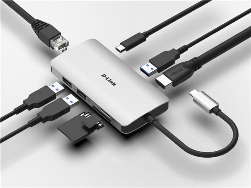 USB HUB USB-C-->USB-3.0,USB-C,RJ45,HDMI,D-Link, DUB-M810