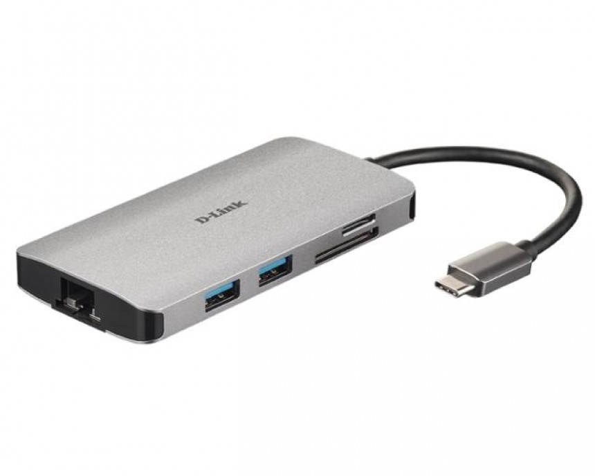D-Link DUB-M810 8-in-1 multi-port uređaj, USB-C na Gigabit Ethernet adapter & 3-portni USB 3.0 hub (1 x BC1.2 brzi punjač), 1 x HDMI 4K, dual-slot SD/microSD Card Reader, 1 x USB-C datasync port i...