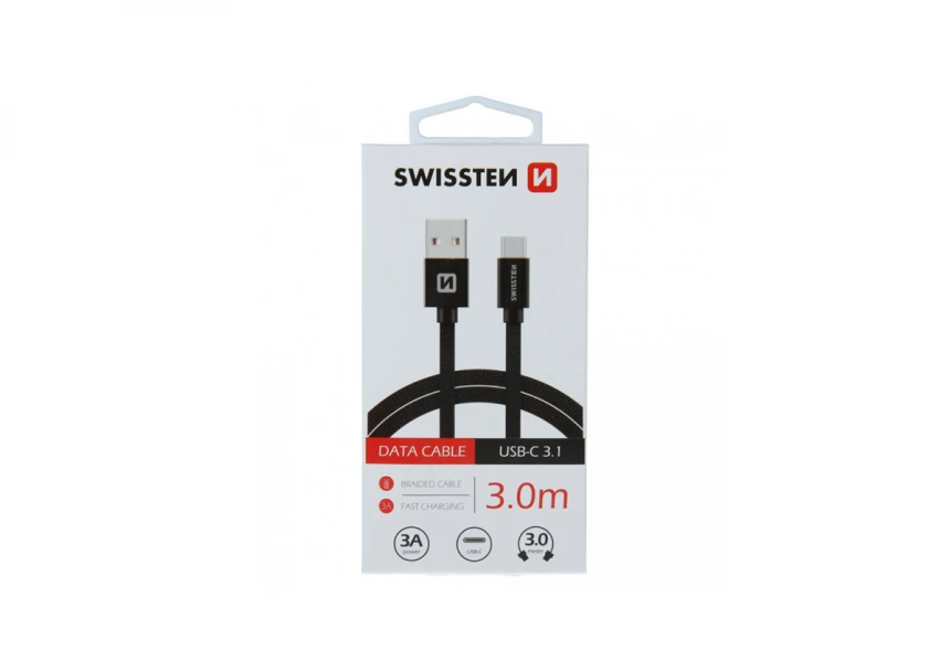 Swissten USB Data Cable 3m Type C crni