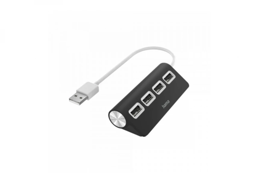 USB HUB Hama 4 porta, USB A 2.0, crni