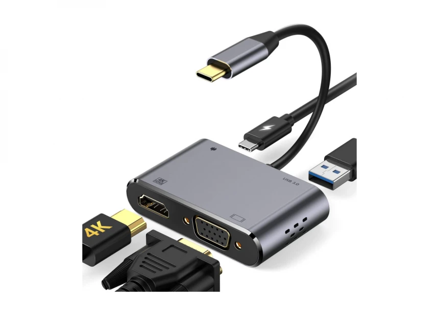 E-Green Adapter USB Tip C (M) - HDMI+VGA+USB 3.0 + Tip C (F)
