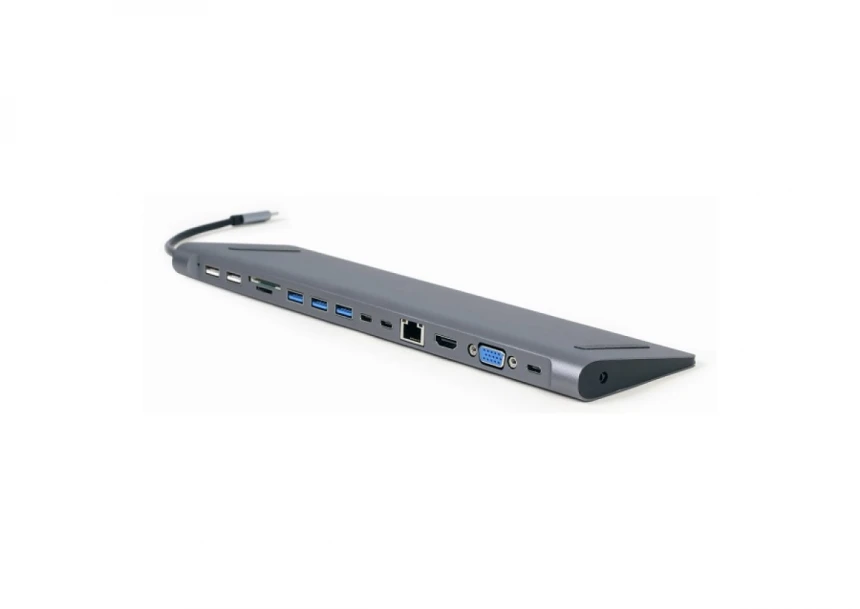 Gembird USB Type-C 9-in-1 multi-port adapter (USB hub + HDMI + VGA + PD + card reader + LAN + 3.5 mm audio), space grey