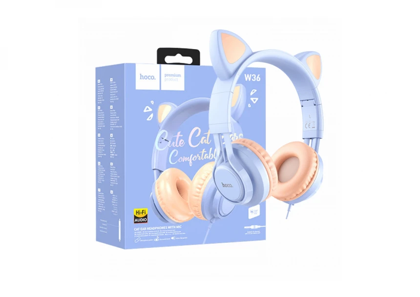 hoco. Slušalice sa mikrofonom, 3.5mm utikač, 1.2m kabel - W36 slušalice Mačje uši,Dream Blue