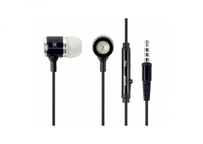 Gembird Stereo Metal Earphones with Microphone and Volume Control, 4-pin 3.5mm Stereo, Black-White