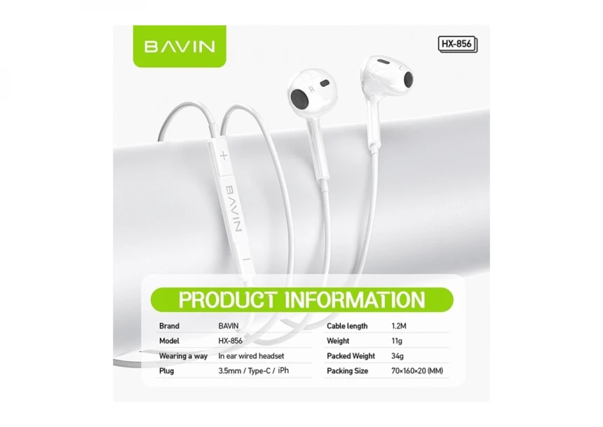 Bavin slušalice type-C bela