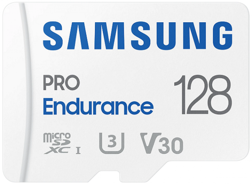 Samsung MicroSD 128GB, PRO Endurance, SDXC, UHS-I (SDR014) U3 V30 Class10, Read up to 100MB/s, Write up to 40MB/s, for 4K and FullHD video recording, w/SD adapter