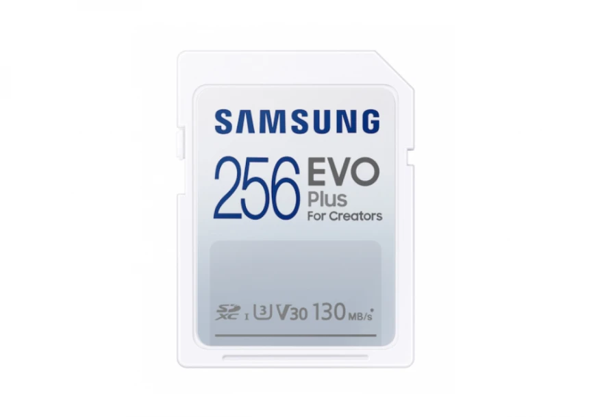 Samsung SDXC 256GB, EVO Plus, speeds up to 130MB/s, UHS-1 Speed Class 3 (U3) and Class 10 for 4K video