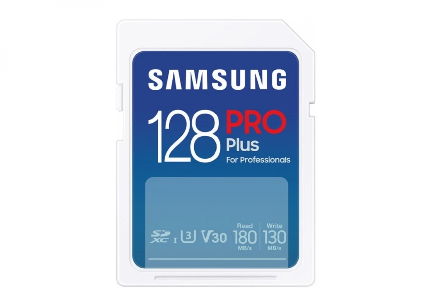 Samsung SD Card 128GB, PRO Plus, SDXC, UHS-I U3 V30 Class 10, Read up to 180MB/s, Write up to 130 MB/s, for 4K and FullHD video recording, w/USB Card Reader