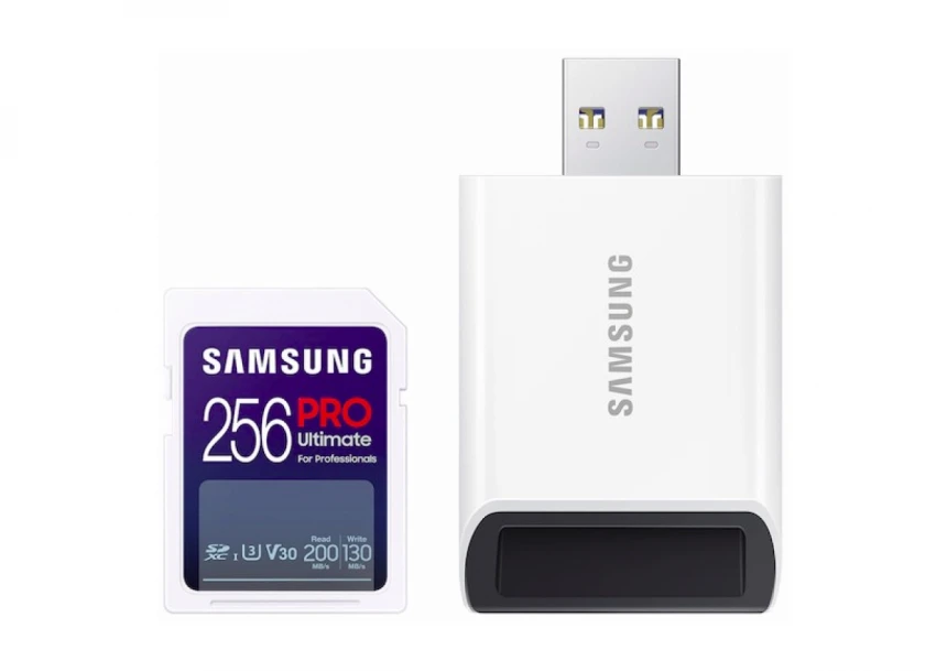 Samsung SD Card 256GB, PRO Ultimate, SDXC, UHS-I U3 V30, Read up to 200MB/s, Write up to 130 MB/s, for 4K and FullHD video recording, w/USB Card reader