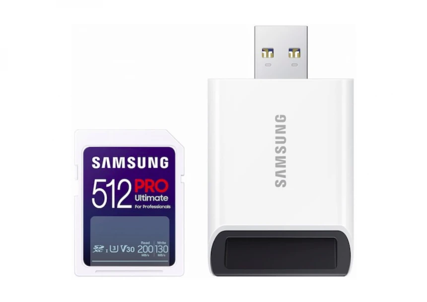 Samsung SD Card 512GB, PRO Ultimate, SDXC, UHS-I U3 V30, Read up to 200MB/s, Write up to 130 MB/s, for 4K and FullHD video recording, w/USB Card reader