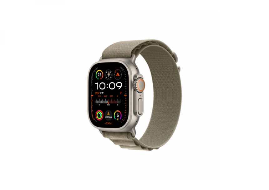Apple Watch Ultra2 Cellular, 49mm Titanium Case with Olive Alpine Loop - Small