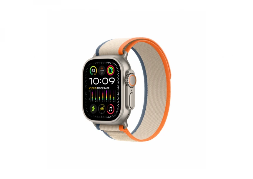 Apple Watch Ultra2 Cellular, 49mm Titanium Case with Orange/Beige Trail Loop - S/M