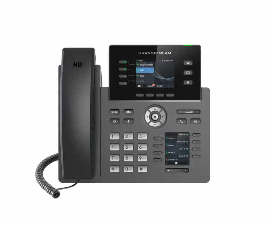 Grandstream GRP-2614 Carrier-grade 4-line/4-SIP VoIP HD telefon, podesivi 2.8" & 2.4" (8 MPK) dual TFT color LCD 320x240 displeji, 40 VPK i BLF tastera, 2 x Gigabit UTP porta, 802.11ac WiFi, Bluet...