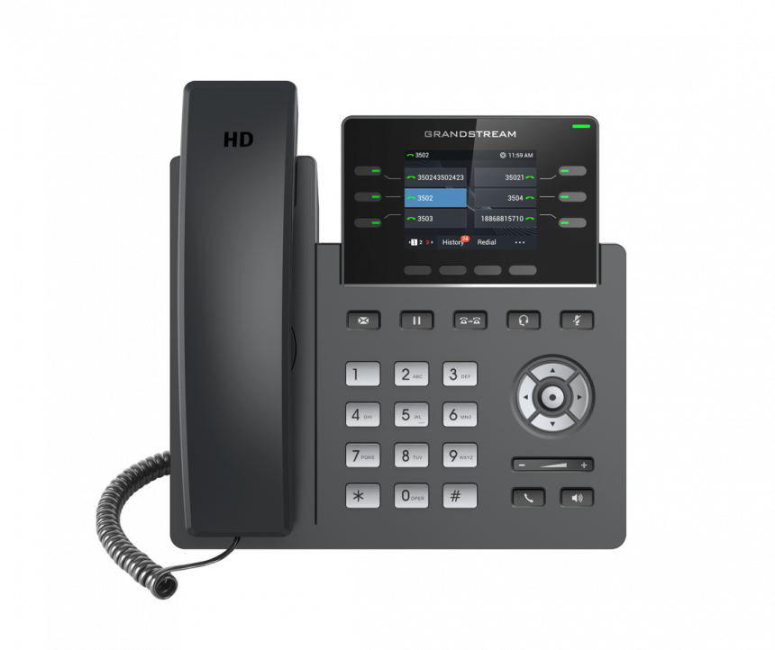Grandstream GRP-2613 Carrier-grade 6-line/3-SIP VoIP HD telefon, podesivi 2.8" TFT color LCD 320x240 displej, 24 Virtual Multi-Purpose (VPK) i BLF tastera, 2 x Gigabit UTP porta, PoE