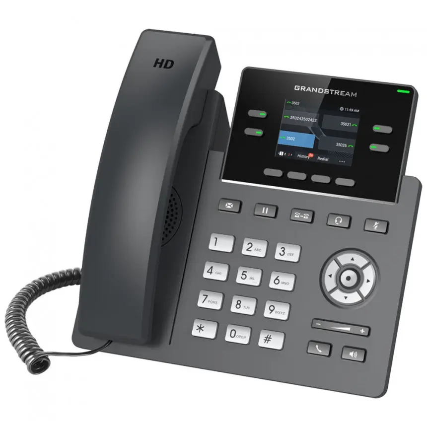 Grandstream GRP-2612W Carrier-grade 4-line/2-SIP VoIP HD WiFi dual-band 2.4/5GHz telefon, podesivi 2.4" TFT color LCD 320x240 displej, 16 Virtual Multi-Purpose (VPK) i BLF tastera, 2 x UTP porta 1...