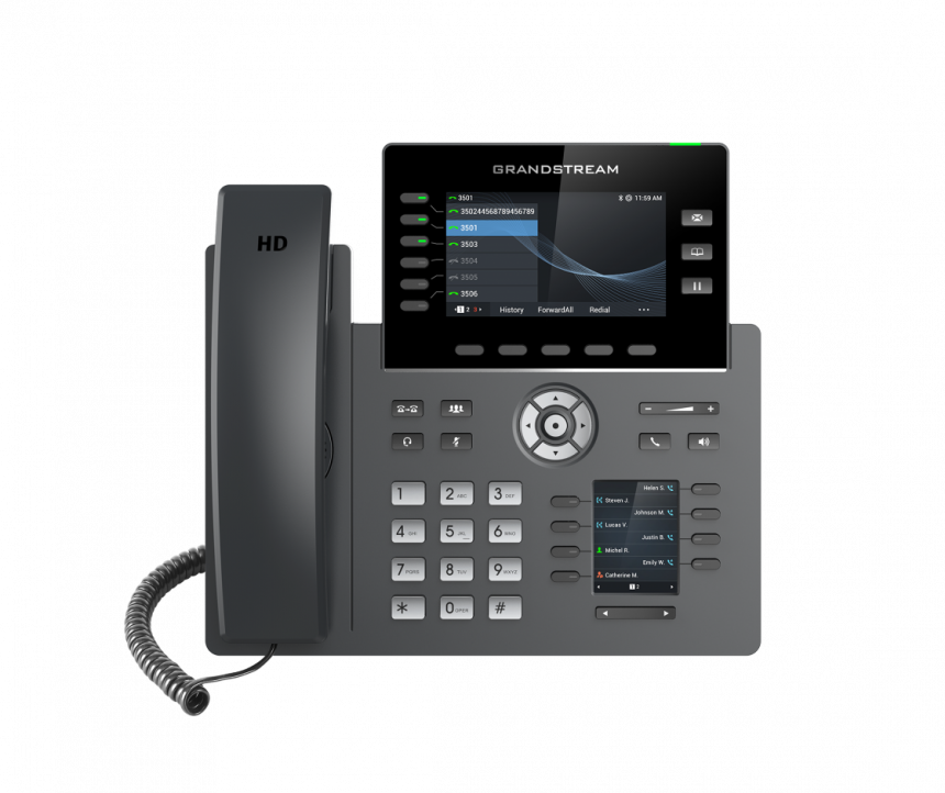 Grandstream GRP-2616 Carrier-grade 6-line/6-SIP VoIP HD telefon, podesivi 4.3" LCD 480x272 & 2.4" LCD 320x240 dual TFT color displeji, 48 VPK i BLF tastera, 2 x Gigabit UTP porta, 802.11ac WiFi, B...