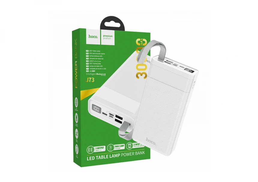 hoco. Power bank 30000mAh, Micro-USB / Tipe-C ulaz, lampa - J73 Powerful, White