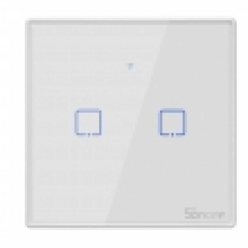 SONOFF T2-TX smart-home dvostruki zidni prekidač, belo staklo sa LED indikacijom, 86x86mm, RF 433MHz & WiFi 2.4GHz kontrola, timer i smart scenarija, besplatna eWeLink app, Amazon Alexa / Google A...