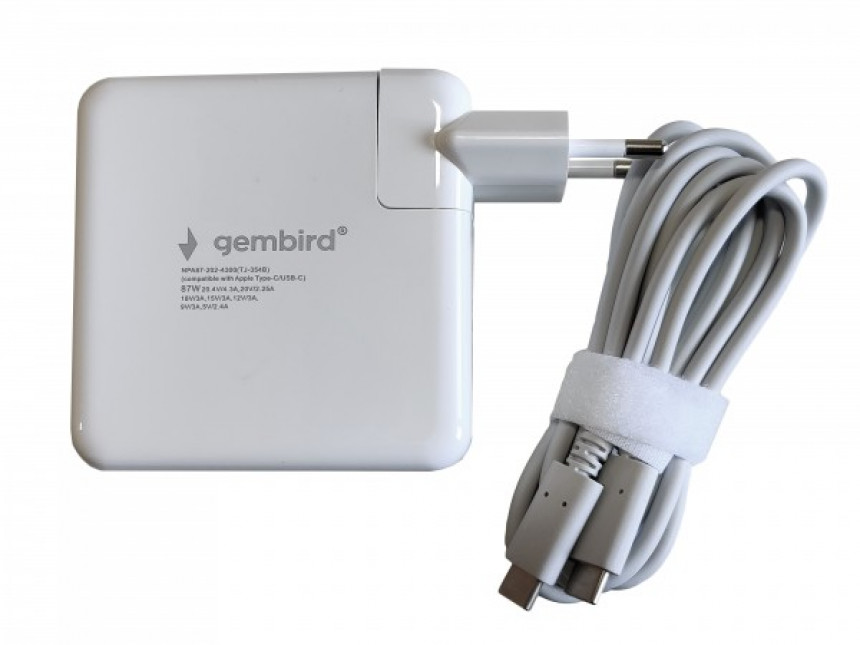 NPA87-202-4300 (TJ-354B Apple Type-C/USB-C) Gembird punjac za MacBook 87W-20,2V-4.3A, USB Type-C 40090