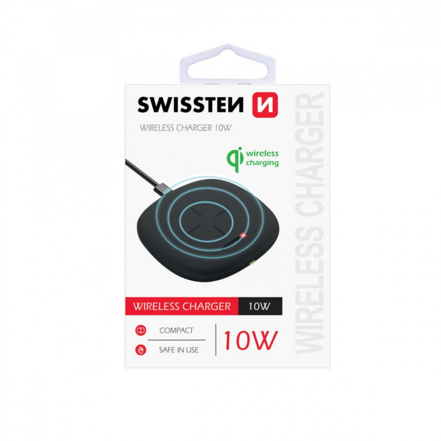 Swissten wireless punjač 10W + kabl USB-A/USB-C 1.5m crna