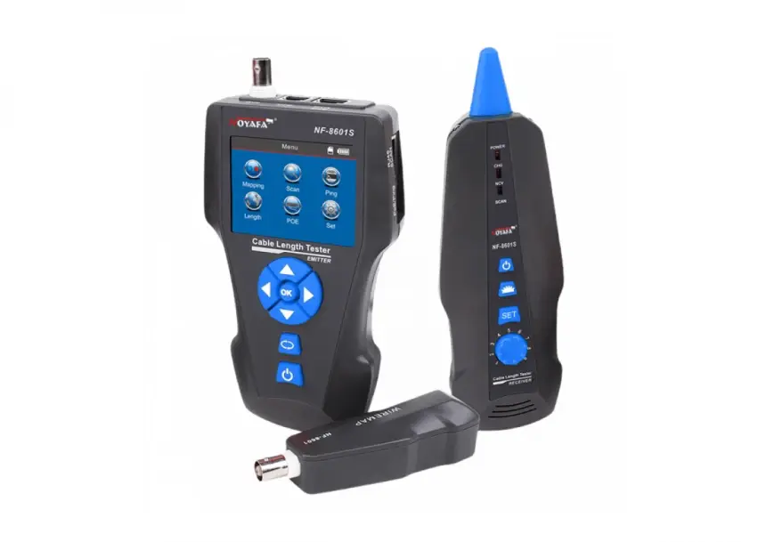 Noyafa NF-8601S TDR multifunkcijski tester – detektuje dužinu, trase, raspored pinova, prekide do 1km, aktivne linije / performanse / PoE napon, konektori RJ11/ RJ45/ BNC/ PoE & Ping, LCD ekran, m...