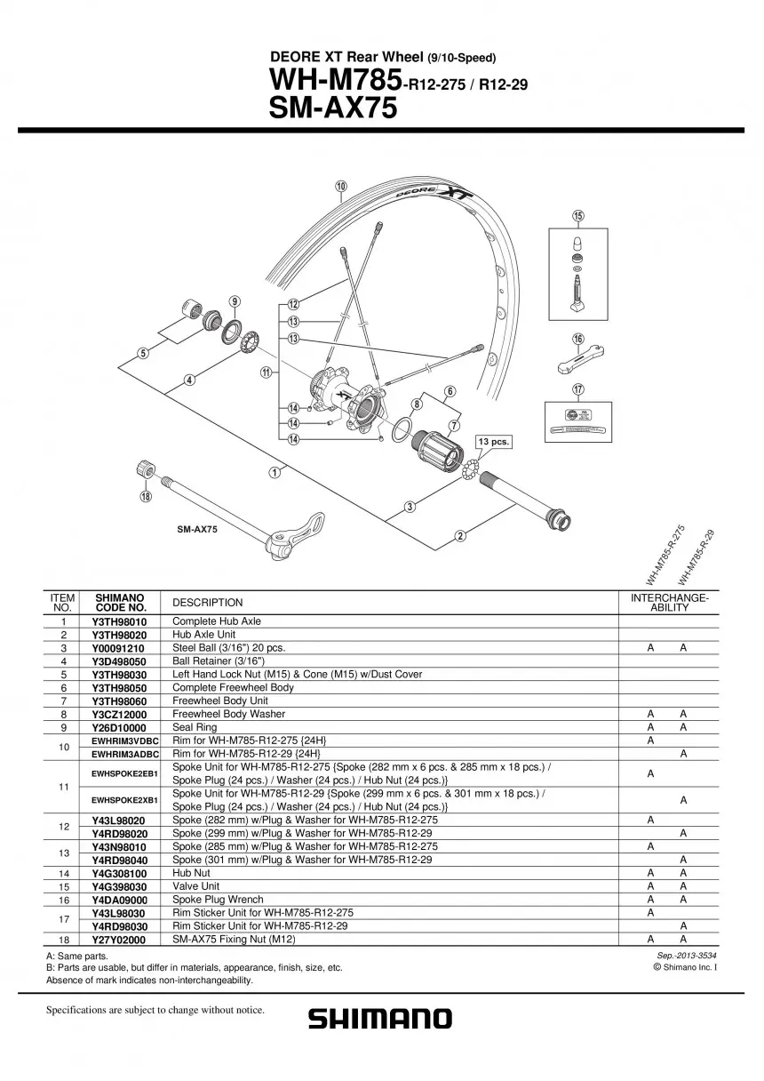 ŽICA SHIMANO WHM785R29 301MM & PLUG/WASHER Y4RD98040 SHIMANO