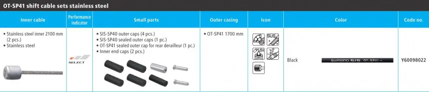 BUŽIR I SAJLA MENJAČA SHIMANO ROAD SUS SET OUTER CASING SP41 1700MM BLACK INNER CABLE SUS 2100MM X 2 W/ OUTER CAP SEALED OUTER CAP & INNER END CAP Y60098022 SHIMANO