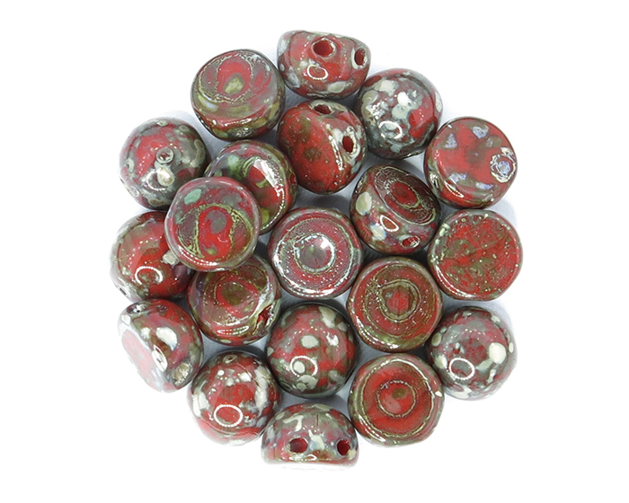 2-hole Cabochon 93180/43400 Opaque Red Picasso (10kom)