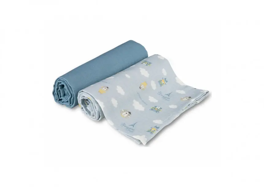 CANPOL BABY MUSLIN (PELENA 70x70cm) BONJOUR PARIS BLUE - 2kom (26901_blu)