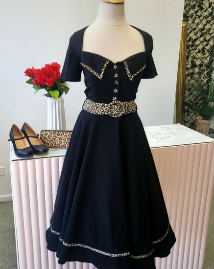 Retro leopard/crna haljina, vintage stil nova