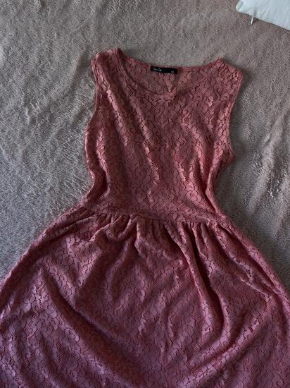 roza čipkasta haljina