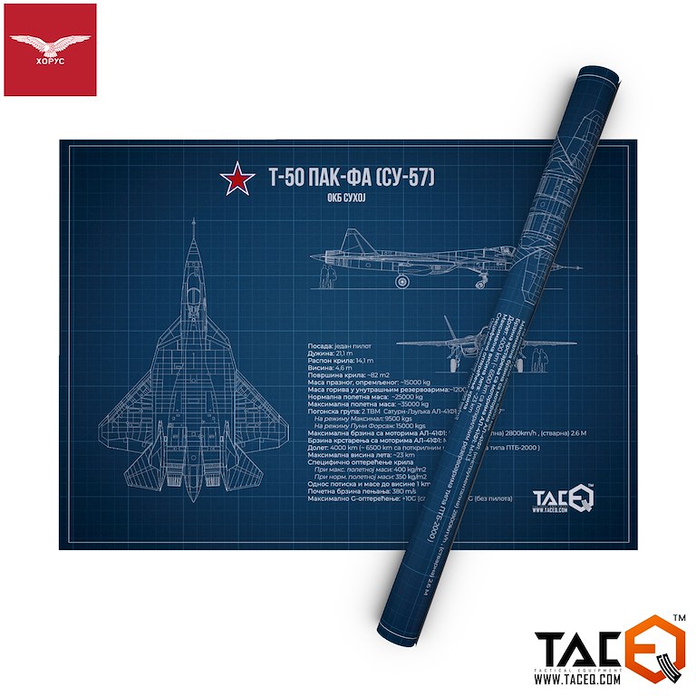 Blueprint poster T-50 Pak-Fa / Su-57