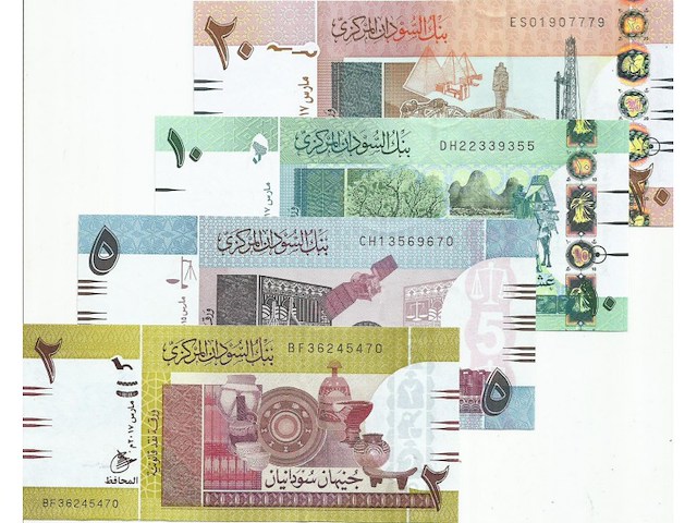 Sudan 2 - 5 - 10 - 20 pounds 2015/17. UNC set