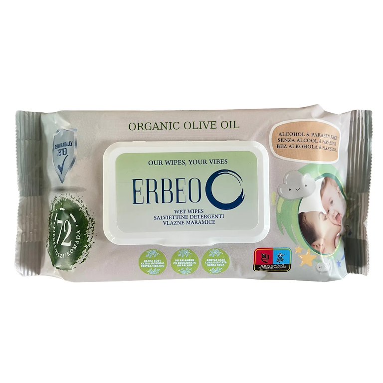 ERBEO Vlažne maramice Organic Olive Oil, 72 komada