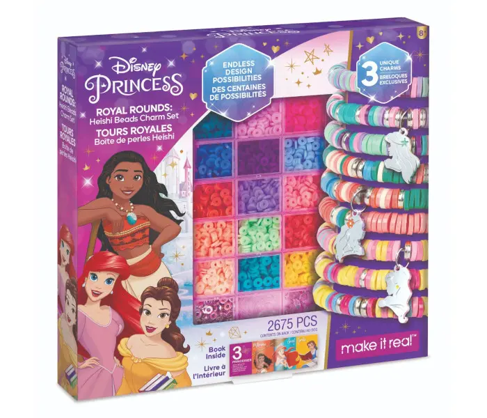 MAKE IT REAL Kreativni set za pravljenje narukvica za devojčice Disney Princess Royal Rounds: Heishi Beads Charm Set